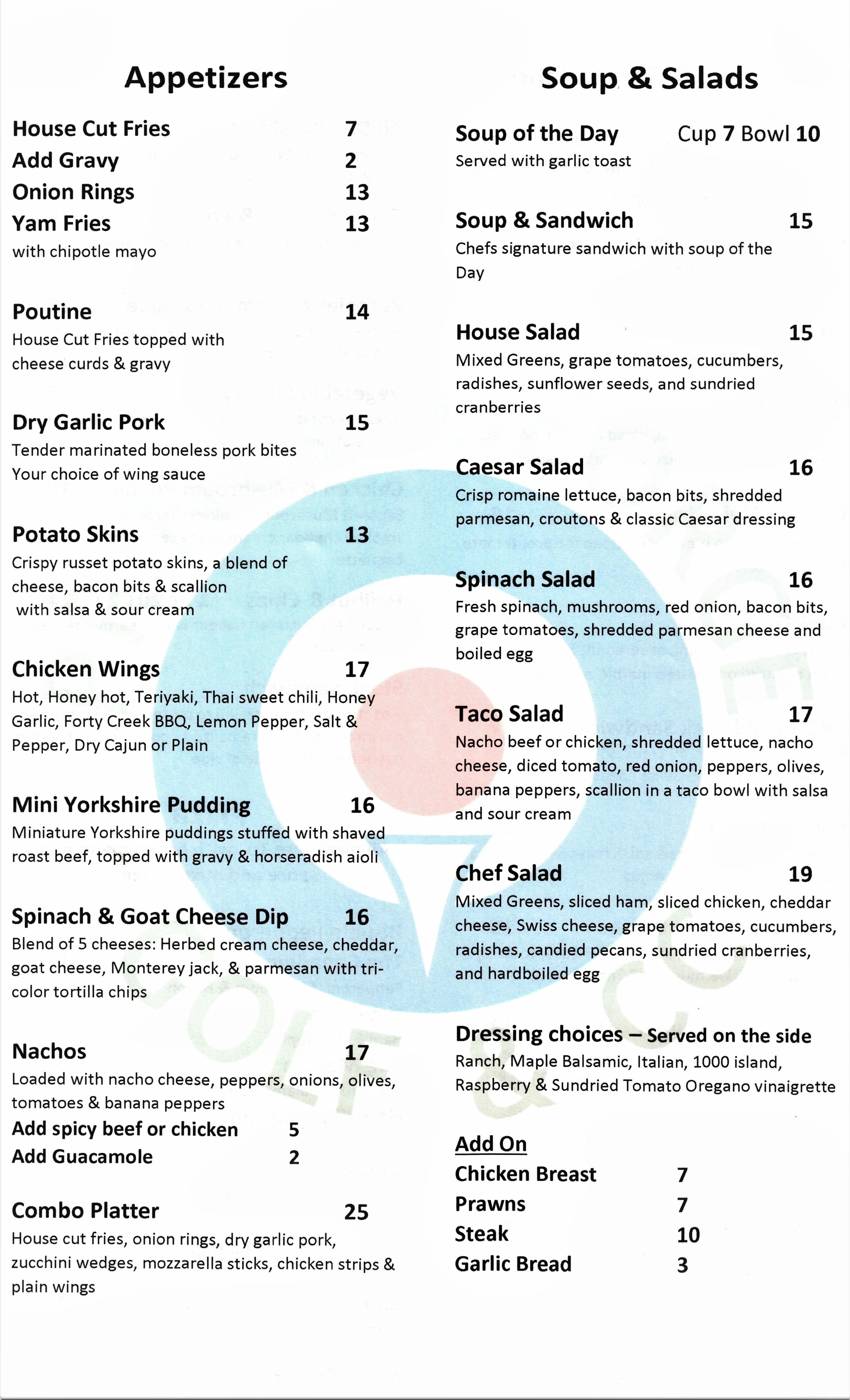 Menu | Prince George Golf and Curling Club