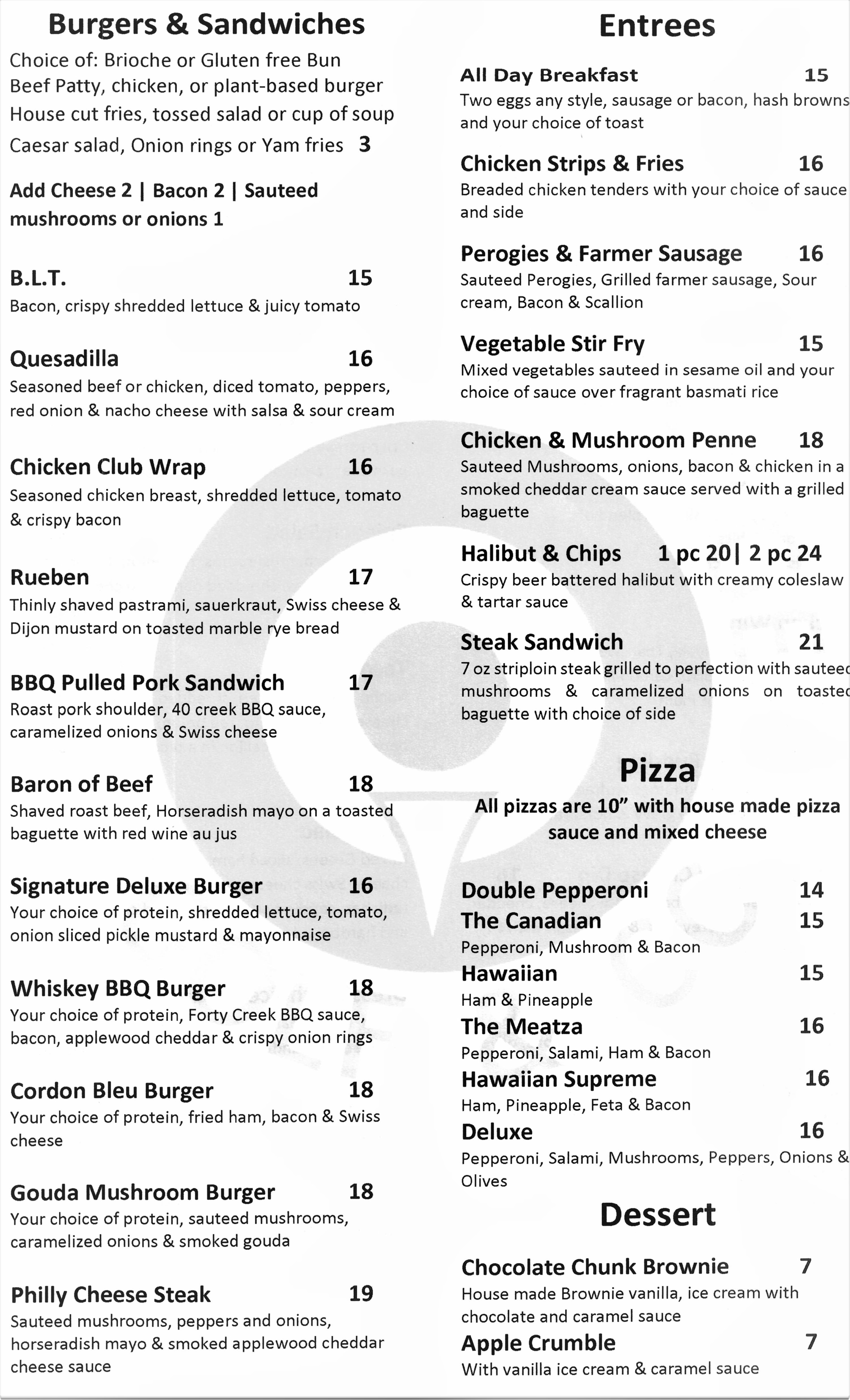 Menu | Prince George Golf and Curling Club