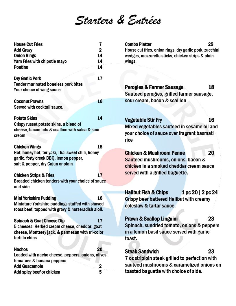 Menu | Prince George Golf and Curling Club